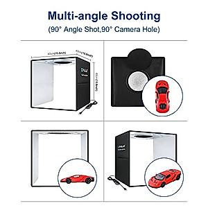 Upgraded PULUZ Photo Studio Light Box 16"/40cm Portable Foldable Photo Light Tent, Professional Tri-Color Dimmable Shooting Tent Kit with 144 LED Lights & 6 Backgrounds (12 Colors)