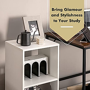 Tangkula 2 Cube Bookcase Set of 2, 2 Shelf Cube Bookshelf with Anti-toppling Device, Small Display Shelf for Small Spaces, Freestanding Wood Storage Unit for Home Office Study Living Room (White)