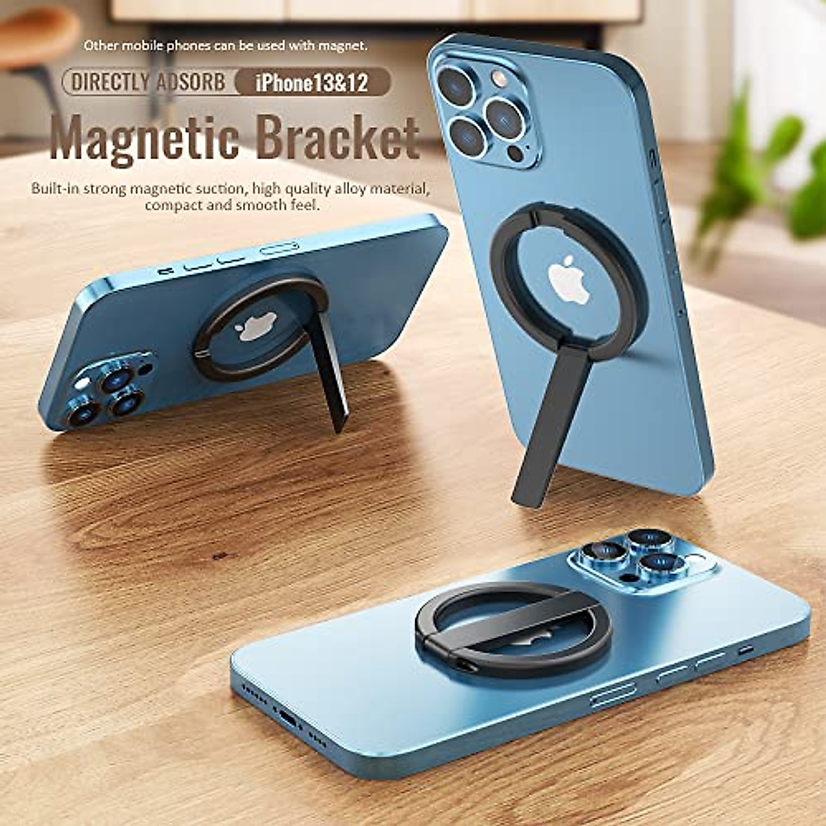 Magnetic Phone Ring Holder Stand for iPhone 13/12 Mini / Pro / Pro Max Magsafe Accessories, Magnetic Collapsible Phone Desk Holder, Removable Mag Safe Phone Desk Holder