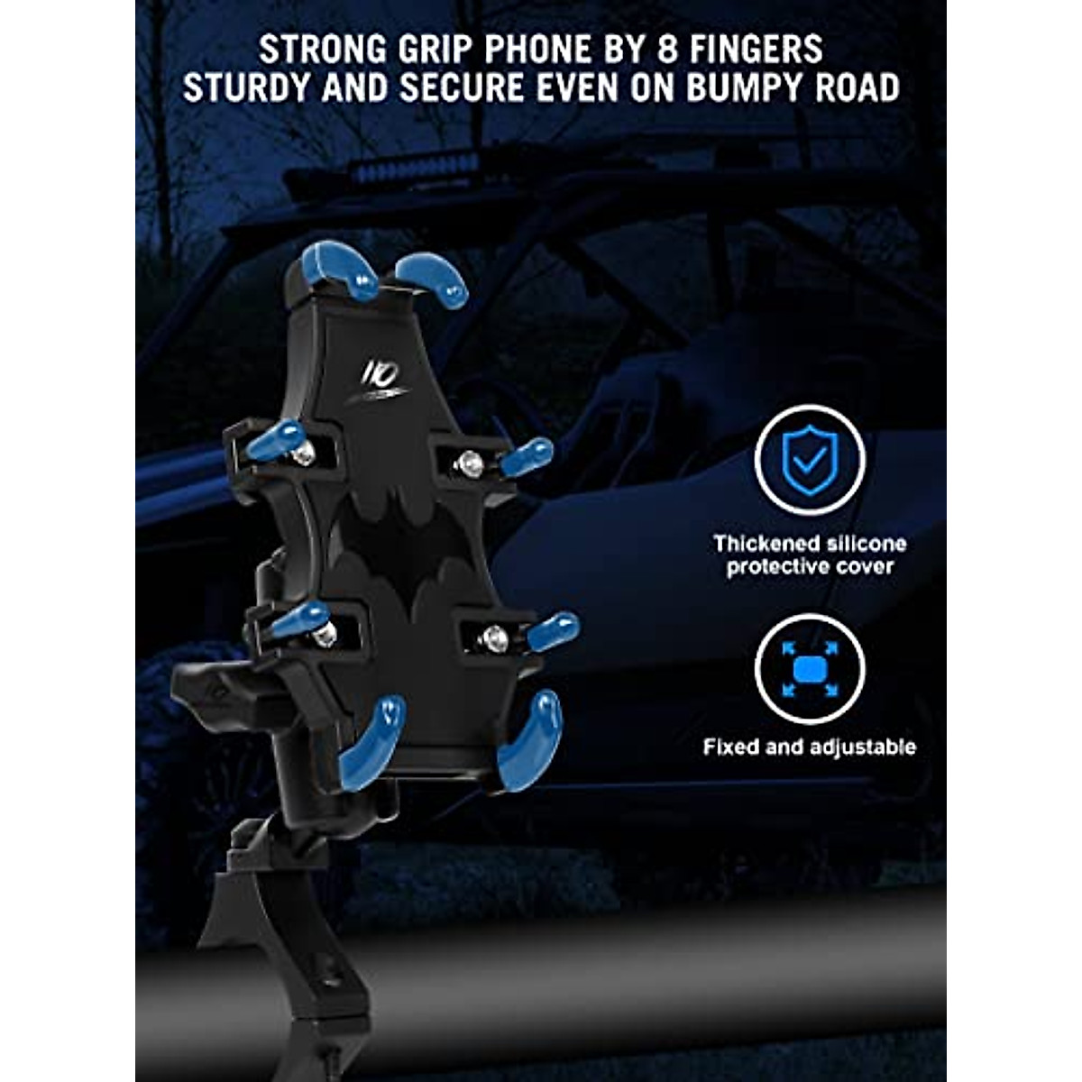 UTV Phone Mount, 360°Rotation ATV Phone Holder Easily Install on 1.75-2" Roll Bar, One Hand Operation Phone Carrier, 8 Claws and Aluminum Alloy Sturdy to Hold 4.7"-7.1" Devices for UTV, SXS