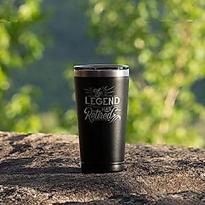 Sodilly Retirement Themed Tumbler Mug - Humorous Gift for Former Colleagues - Retirement Travel Mug - Legend Has Retired Mug - Stainless Steel Tumbler - Legend Has Retired Glass - 16 oz Black Tumbler
