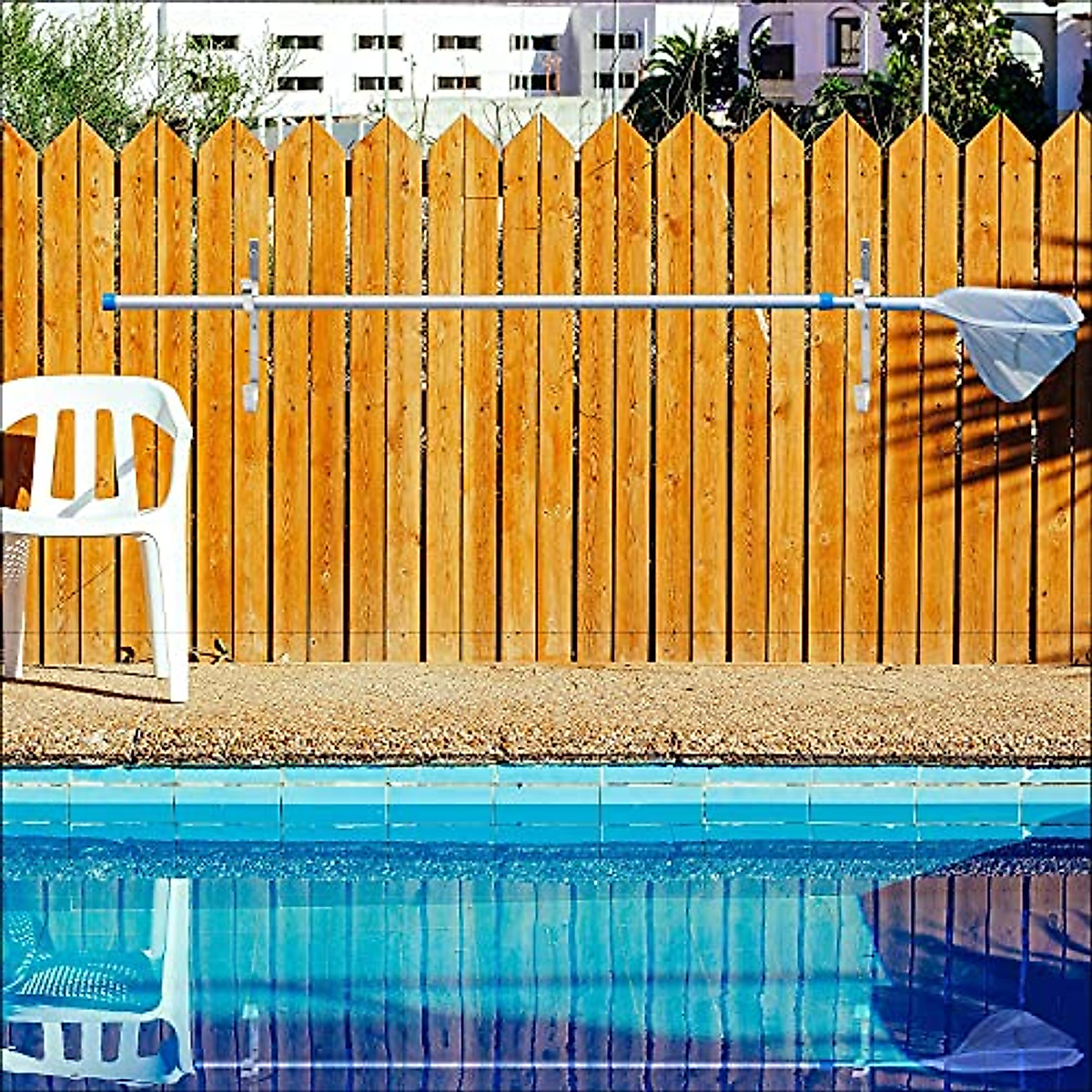 Coolrunner 4Pcs Pool Pole Hangers, Aluminum Pool Equipment Hooks with 8 Screws Pool Organizer Hooks Fence Holder for Pool Hose Skimmer Net Pool Brush Fishing Rod Gardening and Pool Supplies