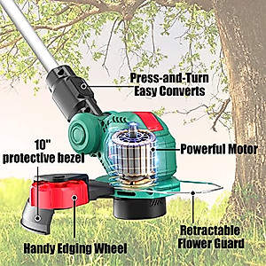 Weed Wacker Battery Weed Eater, HYPERECHO Cordless Grass String Trimmer 20V Auto-Feed Lines with 10 inch Cutting, Handle and Height Adjustable, 2.0Ah Battery and Fast Charger Included