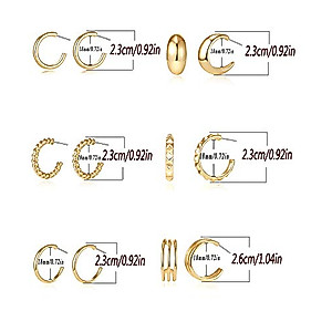 6 Pairs Small Gold Hoop Earrings for Women Pack - Small Hoop Earrings Set - Womens Earrings -Gold Earrings for Women - Thick Gold Earring Set-Chunky Hoops - Wide Hoop Earrings for Teen Girls