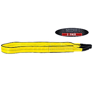 Mytee Products 2 Pack 2" x12' Web Lifting Sling - 6400 LBS WLL Vertical Lift Straps Twisted Eyelets 2-Ply - Choker (5000# WLL) & Basket (12,800# WLL)