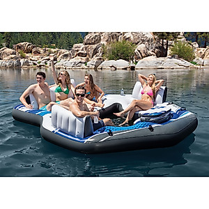 Intex Blue Tropic Inflatable 5 Person Raft or Swimming Pool Island Water Floating Lounger Raft with Backrests, Built in Cooler, and 4 Cupholders