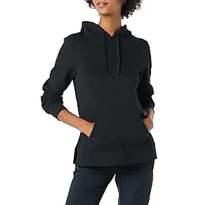 Amazon Essentials Women's French Terry Hooded Tunic Sweatshirt, Black, Large