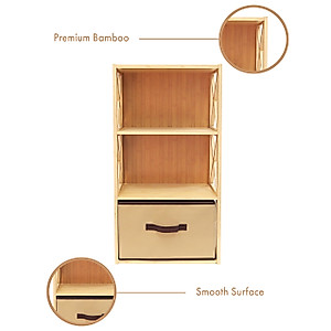 RoyalHouse Bamboo Storage Cabinet with Basket, 3-Tier Open Shelf, Cabinet for Bathroom, Living Room, Bedroom, Kitchen,Office