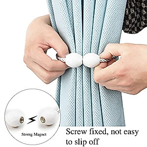 Hangtty 4 Pack Strong Magnetic Curtain Tiebacks Rope Decorative Curtain Tie Backs Magnetic Curtain Holders for Drapes Window Treatment Holdbacks, White
