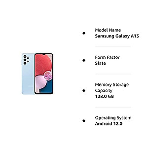 SAMSUNG Galaxy A13 (SM-A135F/DS) Dual SIM,128 GB 4GB RAM, Factory Unlocked GSM, International Version - No Warranty - (Blue)