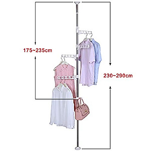 BAOYOUNI Telescopic Laundry Tension Pole Corner Clothes Hanging Drying Rack Floor to Ceiling Jacket Coat Hanger Garment Storage Organizer Stand Space Saving with Adjustable Arms - Ivory