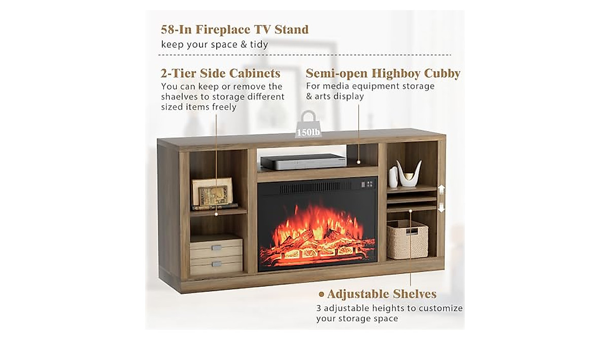 Shop YESHOMY Electric Fireplace TV Stand for 65+ TVs