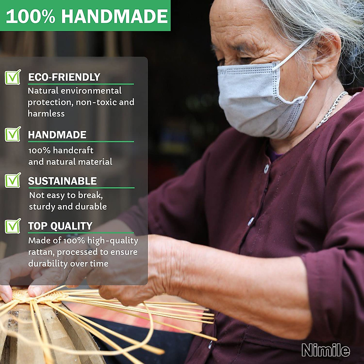 Nimile Cane Webbing Roll 17.5''W x 4Ft, Natural Rattan Webbing for DIY Home Decor Caning Projects, Woven Open Mesh Cane for Furniture, Chair, Cabinet, Ceiling or Ornaments Indoor