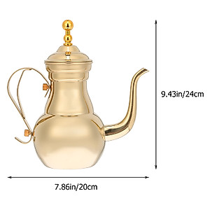 CALLARON Tea Kettle Tea Gooseneck Turkish Greek Arabic Coffee Pot: Middle East Arab Stovetop Coffee Maker Wine Decanter 1.1L Brewer Pot with Handle for Home Kitchen Golden Tea Pot Kettle