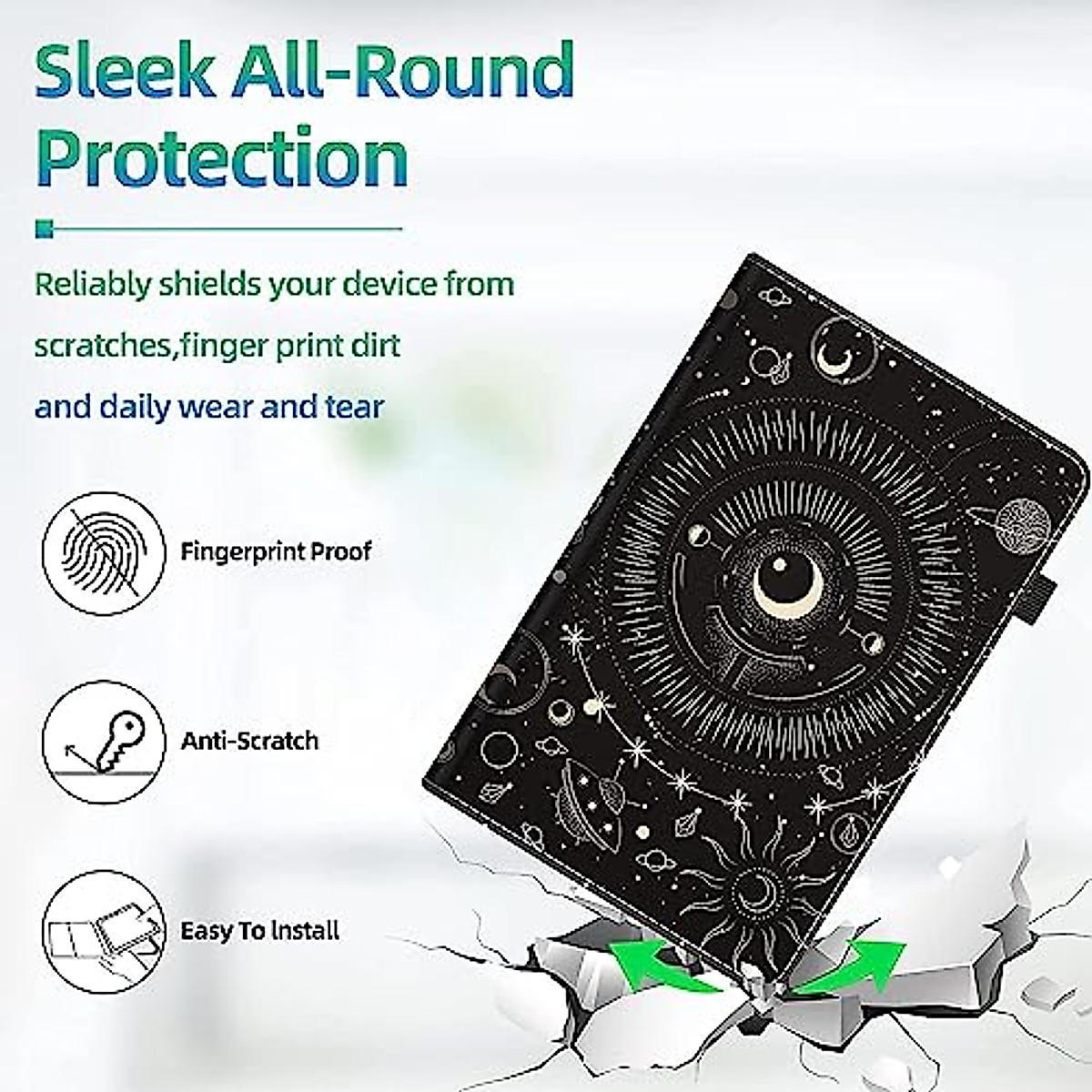 All-New Amazon Fire HD 8 and Fire HD 8 Plus Tablet Case (10th Gen 2020 & 12th Gen 2022), Slim Folding Stand Cover with Auto Wake/Sleep, Black Moon Sun Phase