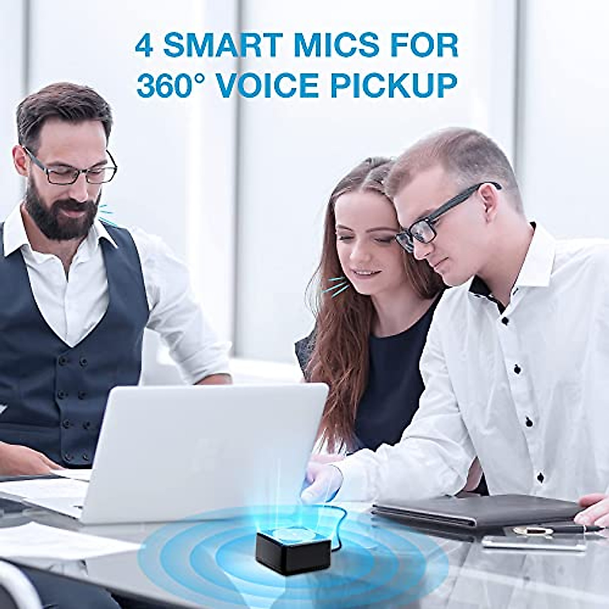 USB Speakerphone - EMEET M0 4 AI Mics Speakerphone for Conference Calls 360° Voice Pickup Conference Speakerphone for Computer Plug and Plays Computer Speaker with Microphone for 4 People