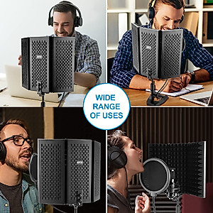 AGPTEK Microphone Isolation Shield, Foldable Adjustable Durable Studio Recording Microphone Isolator Panel for Stand Mount or Table Top