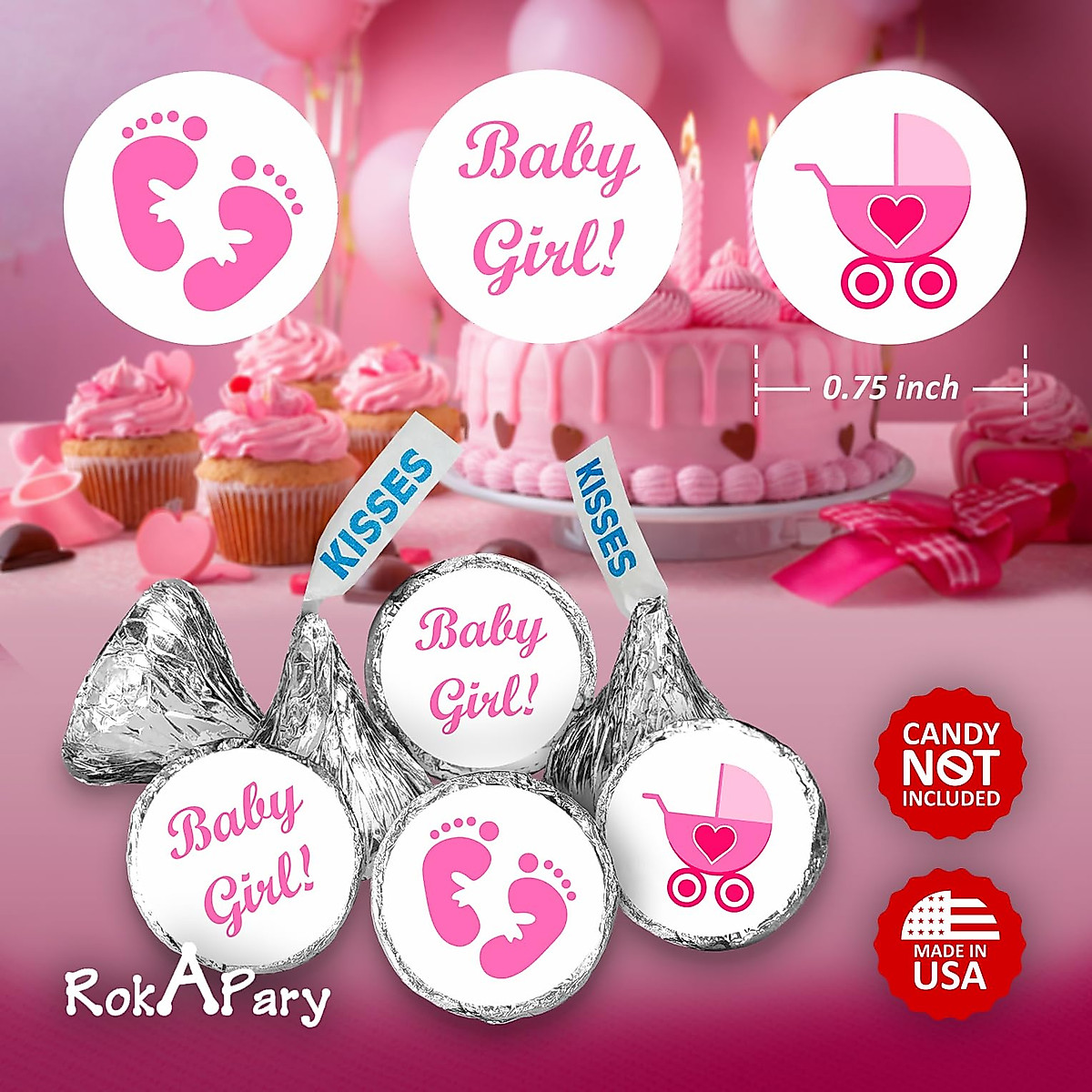 324 Pink Its a Girl Baby Shower Favors Stickers for Baby Shower Or Baby Sprinkle Party Decorations, Baby Shower Kisses Stickers, Baby Shower Pink Favors Labels, Its a Girl Kisses. Made in USA