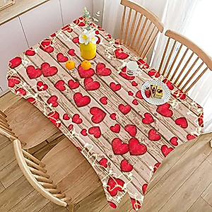 HQM Valentine's Day Table Top Collection Rectangle Fabric Red Love Classic Wooden Floor Tablecloth for Mother's Day Valentine's Day Wedding Home Kitchen Dining Decoration Table Runner 84x60inch