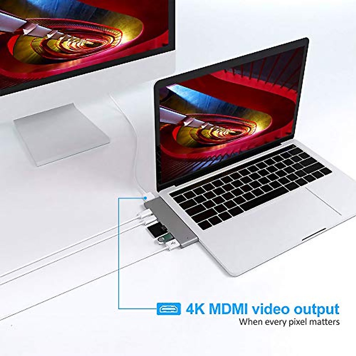 XUNMAIFHB Portable Docking Station,Dual Type-c USB C MacBook pro to HDMI TF Card Reader HUB Docking Station 4K Thunderbolt3 USB-C SD MicroSD USB 3.0 Fast Transmission