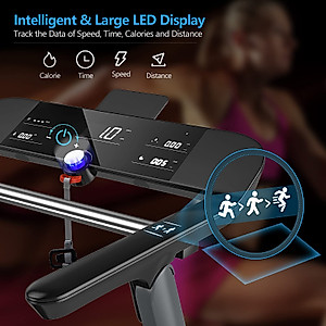 GYMAX Folding Treadmill, Italy Designer Electric Treadmill with Heart Rate Belt, LED Display, Quick Speed Switch Button, Freestanding Home Gym Running Machine for Small Space