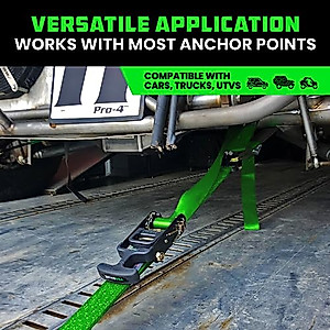 Rhino USA Ratchet Car Tie Down Straps - Heavy Duty 11,128lb Break Strength - Ultimate Trailer Tie Downs Straps for Truck, Cars & UTV - Towing Accessories with Axle Straps for Cargo Trailers