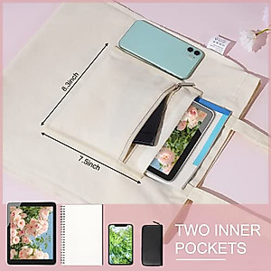 AUNOOL Initial Floral Canvas Tote Bag with 2 Inner Pockets, Personalized Wedding Gift Bag for Women Teacher Bridesmaid Flower, Reusable Shopping Bag for Groceries, Cosmetic Makeup Bag Letter A