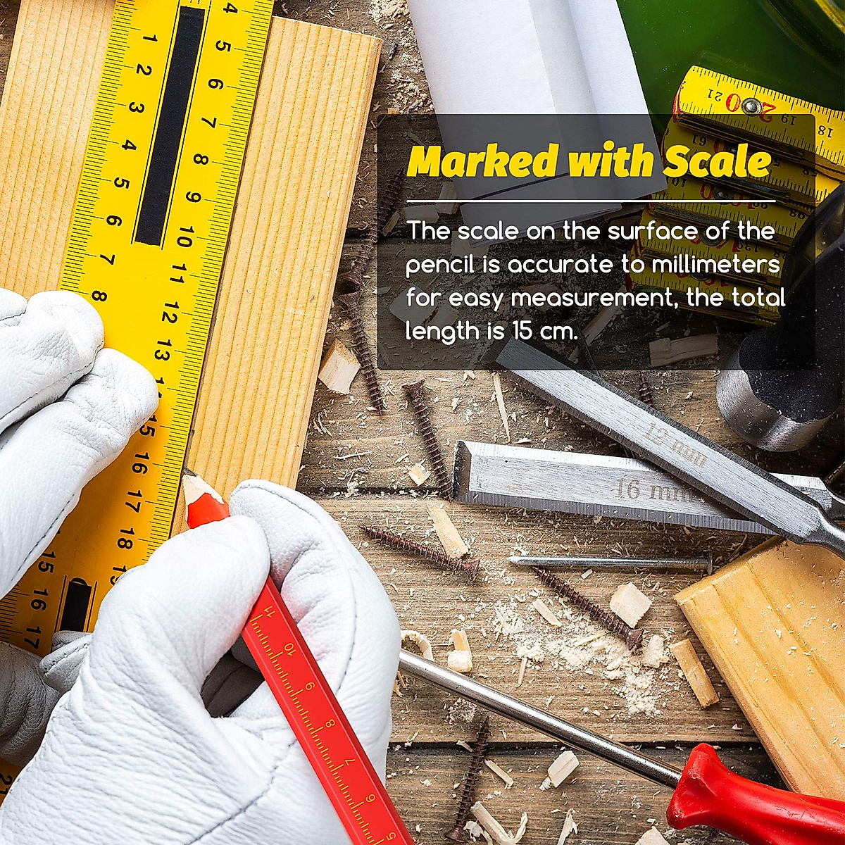 Zonon 100 Pieces Carpenter Pencils, Octagonal Red Hard Black Carpenter Pencils Construction Pencils for Woodworking Marking and Concrete Marking