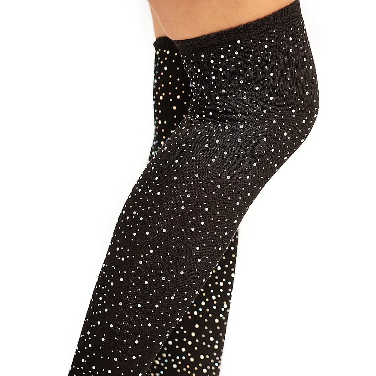 Over Knee Socks Women's Sparkle Rhinestone Stocking Long Casual Socks glitter High Boot Socks Black