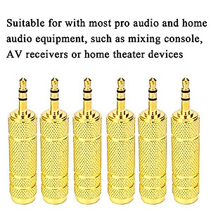 Eledabra 6PCS 3.5mm 1/8" Male Plug TRS to 6.35mm 1/4" Female Stereo Jack Adaptor-Gold Plated Converte,for Audio Earphone,Headphones ect