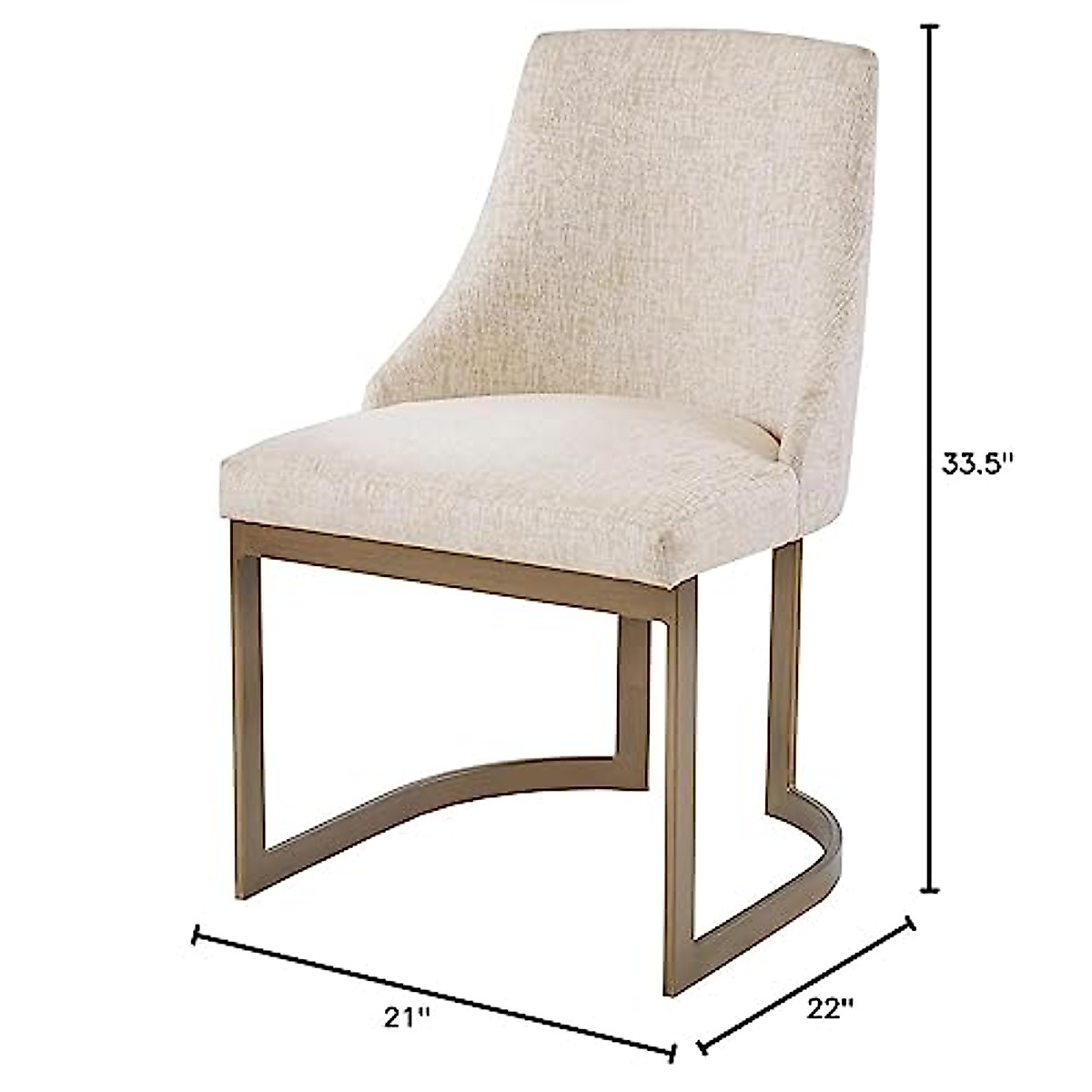 Madison Park Bryce Parsons Upholstered Accent Dining Chairs Set of 2, Padded Seat with Cushion, Antique Gold Metal Frame Back and Sled Leg, Contemporary Modern Chic for Kitchen, Cream 2 Piece