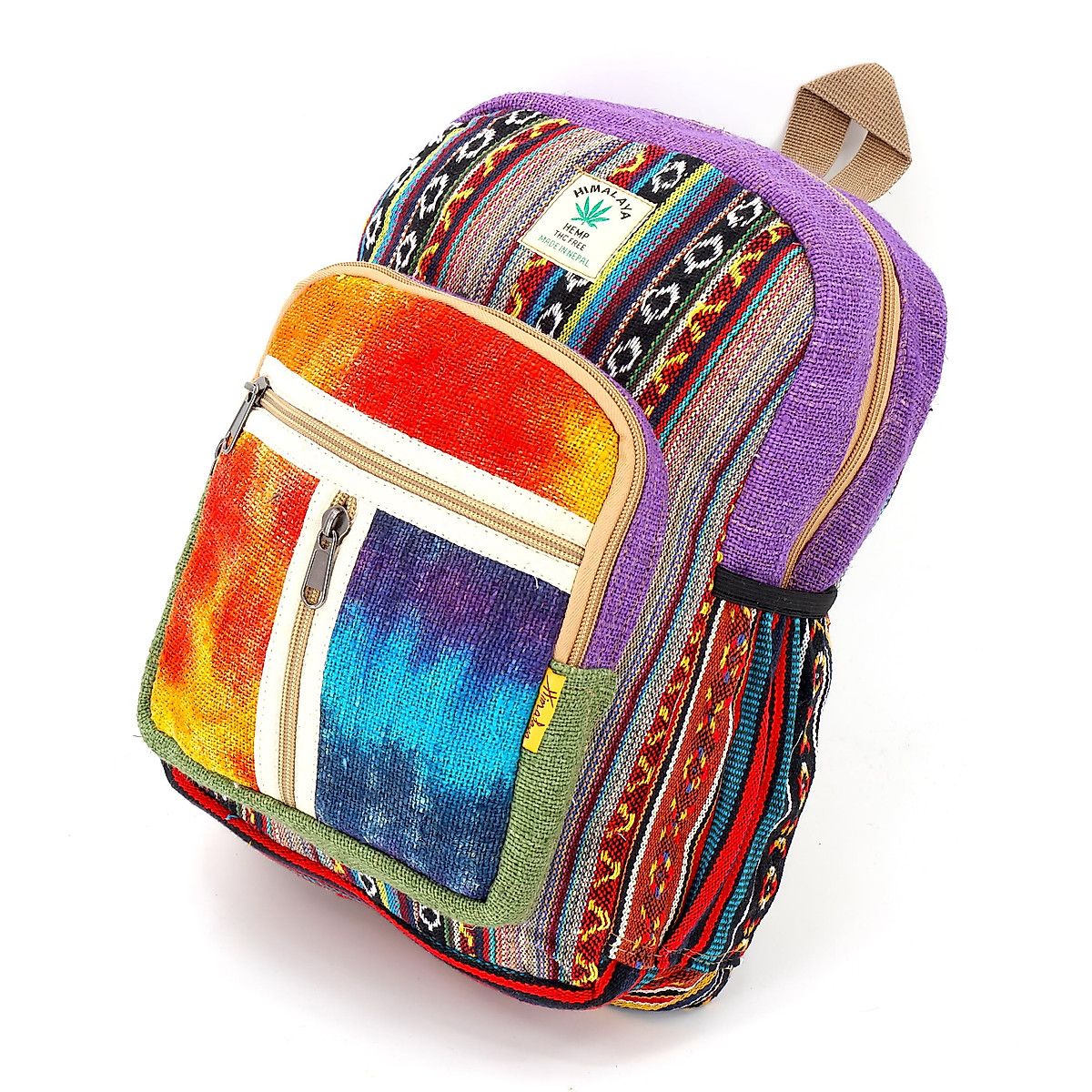 Unique design Himalaya Hemp Tie Dye Hippie Backpack Festival Backpack Hiking Backpack FAIR TRADE Handmade with Love. (PURPLE)
