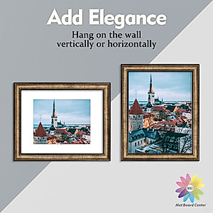 Mat Board Center, 11x14 Picture Frame Vintage Antique Style Dark Gold Brown & Bronze, Matted to 8x10 - White Mat - Tempered Glass