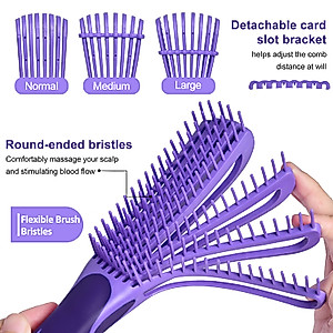 EZ Detangler Brush Set, MORGLES Detangling Hair Brush for Black Natural Hair Wide Tooth Comb with Rat Tail Comb 5PCS Alligator Clips for Men Women Kids(Purple)