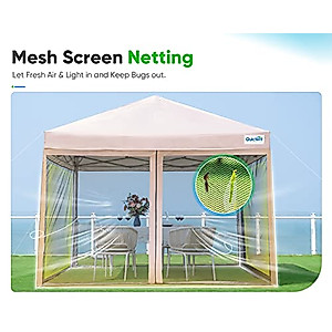 Quictent 8'x8' Ez Pop up Canopy Tent with Netting Screened, Outdoor Instant Portable Gazebo Screen House Room Tent -Fully Sealed, Waterproof & Sand Bags Included (Tan)