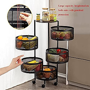 PRMAL Kitchen Movable Trolleys 5 Tier Kitchen Rotatable Storage Rack, Rotating Multi-Layer Kitchen Shelf with Wheels, Household Cart, for Kitchen Living Fruit Vegetable Snack Stand/B