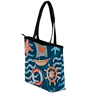 TFCOCFT Purses for Women, Tote Bag, Bags for Women, Womens Handbags, abstract ship starfish blue sea pattern