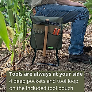 Truly Garden Upgraded Foldable Garden Kneeler and Seat - Includes Cultivator Hoe Garden Tool and Two Tool Pouches. Lightweight and Heavy Duty with Comfortable EVA Foam Pad