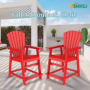 VSMKSJ Tall Adirondack Chair, HDPE Adirondack Chair with Footrest,Outdoor Patio Bar Stools for Lawn, Balcony, Backyard, Poolside (Red, 2pcs)
