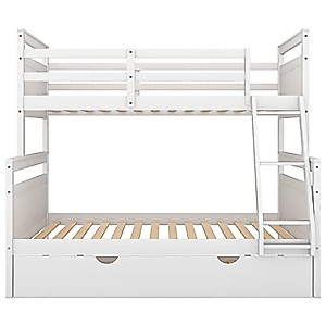 DEYOBED Twin Over Full Wooden Bunk Bed with Trundle Converted into 2 Beds for Kids Teens