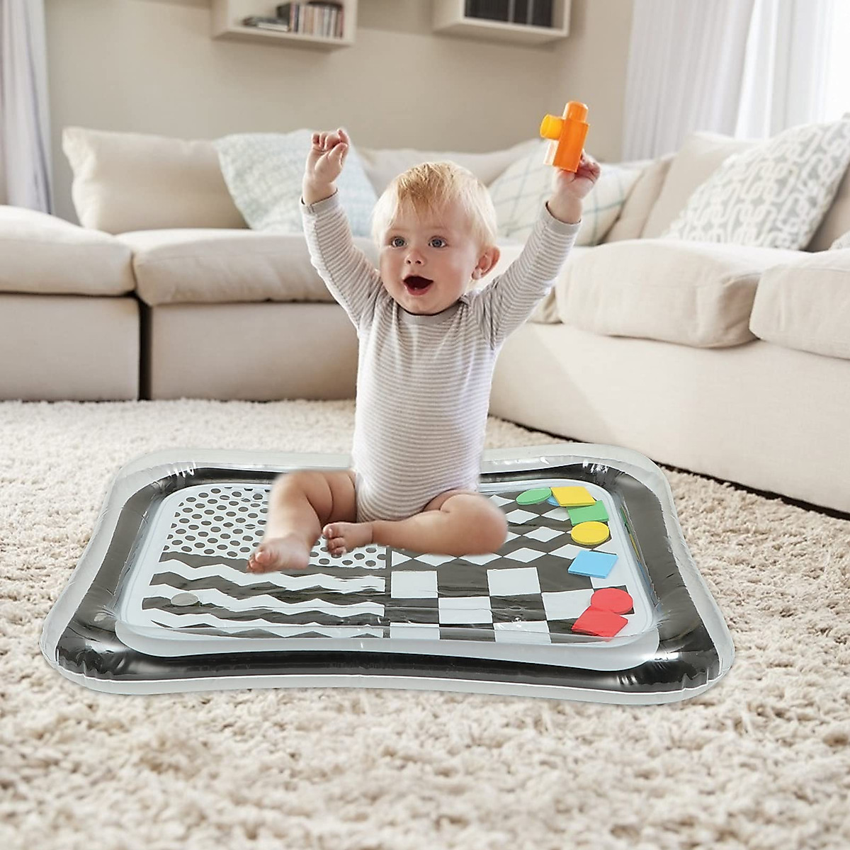 Toyvian Tummy Time Water Mat Inflatable Infant Baby Water Mat Toddler High Contrast Baby Kids Fun Plaything for 3- 12 Months Baby ( Black&White )