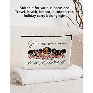 LANBAIHE God Says You are Unique Special-African American Makeup Bag Travel Cosmetic Bag Black Women Gift Inspirational Gifts Mother's Day Friends Sisters Mom Aunt Gift