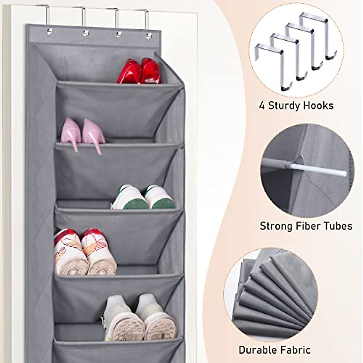KEETDY Long 3 Tier Shoe Rack for Closet and 8 Pockets Door Shoe Organizer