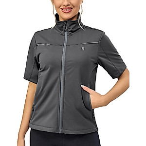 Little Donkey Andy Women's Short Sleeve Jacket Windproof Lightweight Vest for Golf Hiking Running Grey M