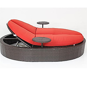 QUUL Outdoor Furniture Sofa PE Rattan Aluminum Frame Double Bed Oval Sofa Bed Lying Camping Chair