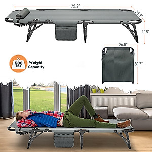 MOPHOTO Folding Chaise Lounge Chair 5-Position, Folding Cot, Heavy Duty Patio Chaise Lounges for Outside, Poolside, Beach, Lawn, Camping