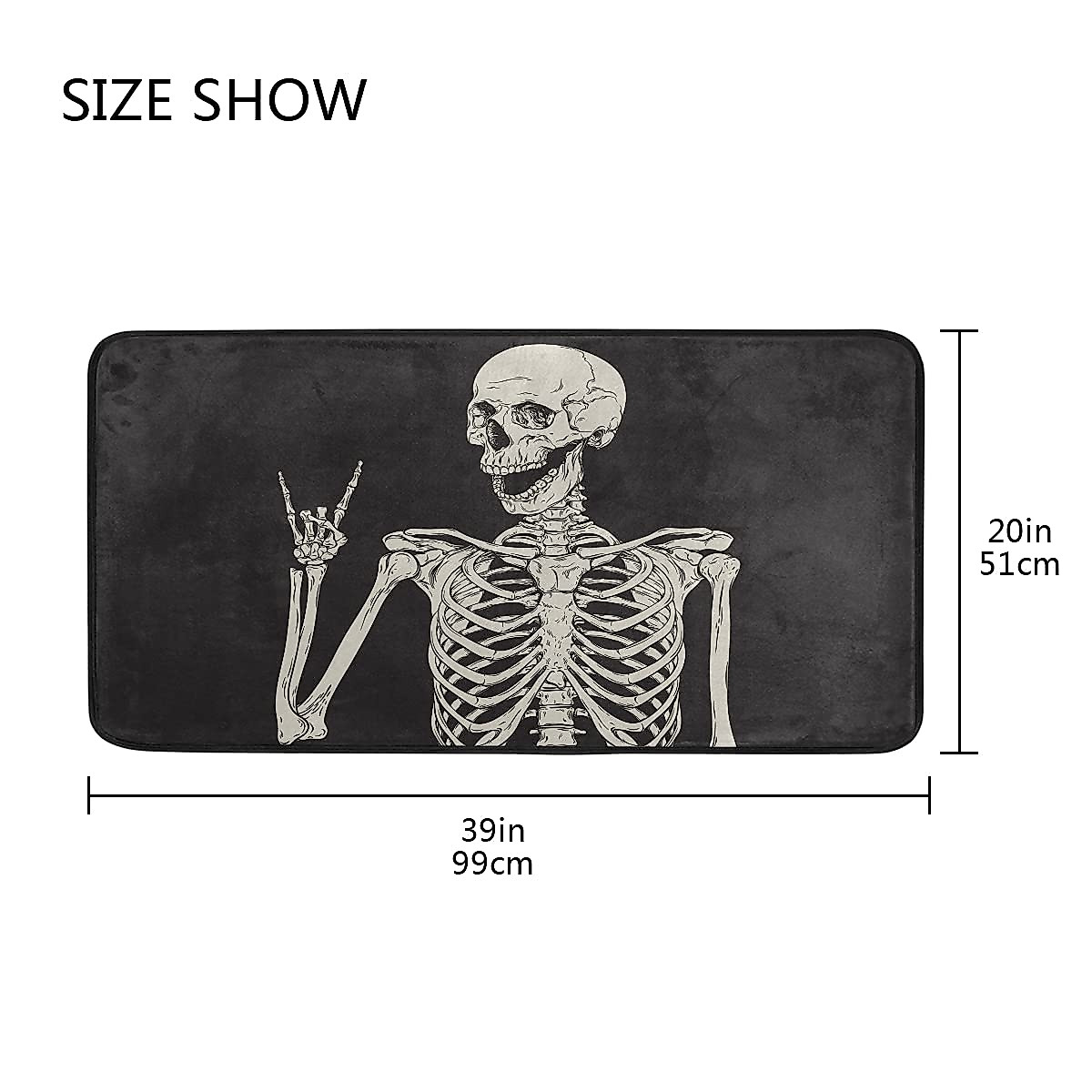 Halloween Kitchen Rug Human Skeleton Door Mat Bath Rug Home Decor Floor Mat Non-Slip Carpet for Kitchen Living Bedroom 39 x 20 Inch