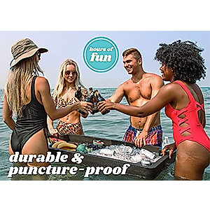 Polar Whale Large Floating Bar Table Serving Buffet Tray Drink Holders Swimming Pool Beach Party Float Breakfast Lounge Refreshment Durable Black Foam UV Resistant with Cup Holders 24 x 24 Inches