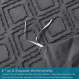 Lamourbear Jacquard & Tufted Geometric Grey Duvet Cover Queen Size Bedding Set, Soft, All Seasons, with Double-end Sliders Zipper Closure, 8 Ties, 3 Pieces (2 Pillowcase, 1 Duvet Cover), Q Dark Grey