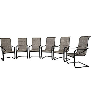 Ulax Furniture Outdoor Dining Chairs Padded Patio Metal Spring Motion Dining Chairs with High Backrest, Set of 6